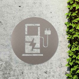Ladestation E-Auto Piktogramm rund aus Edelstahl